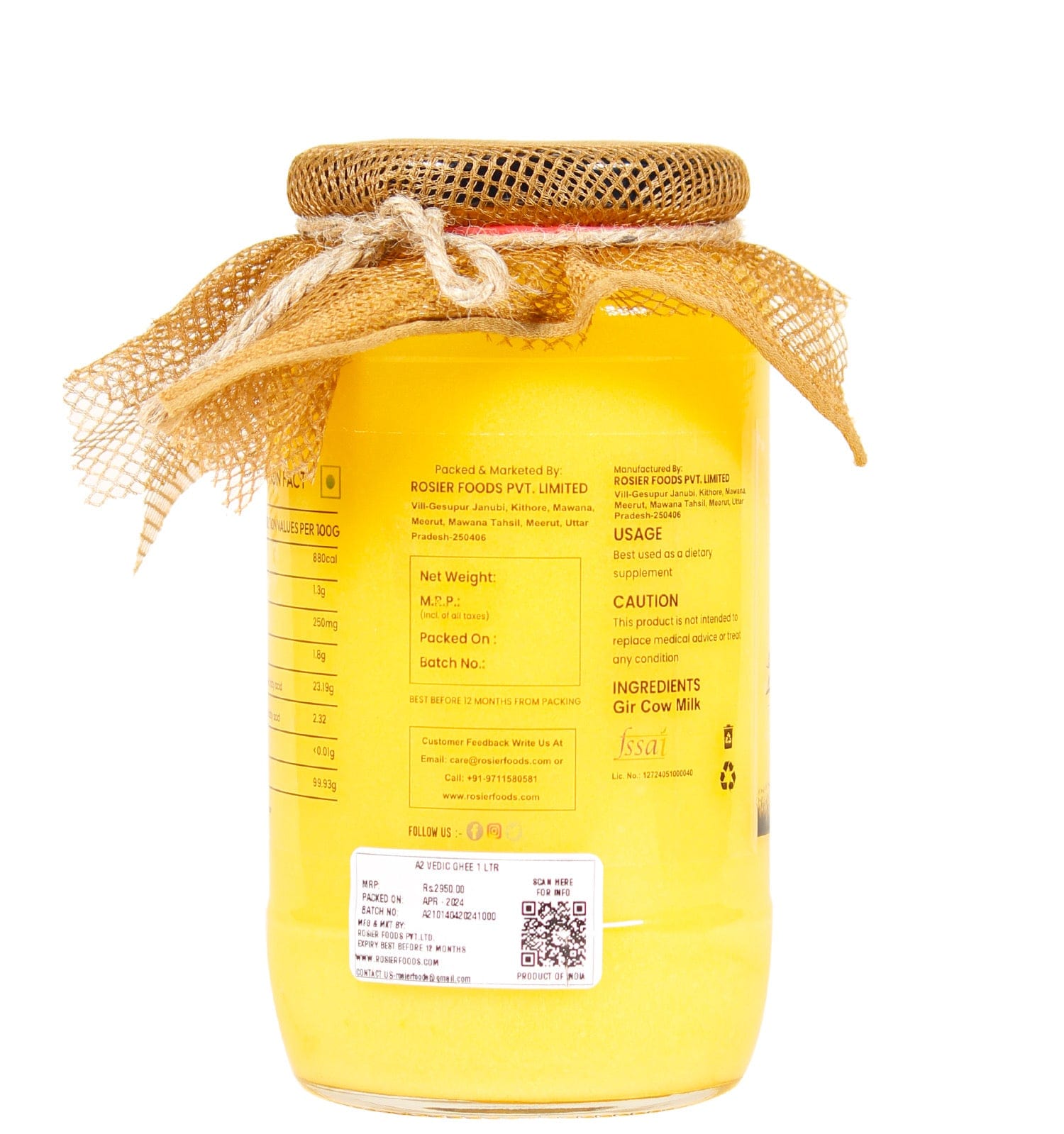 Gir Cow A2 ghee - Made From Curd – Rosier Foods