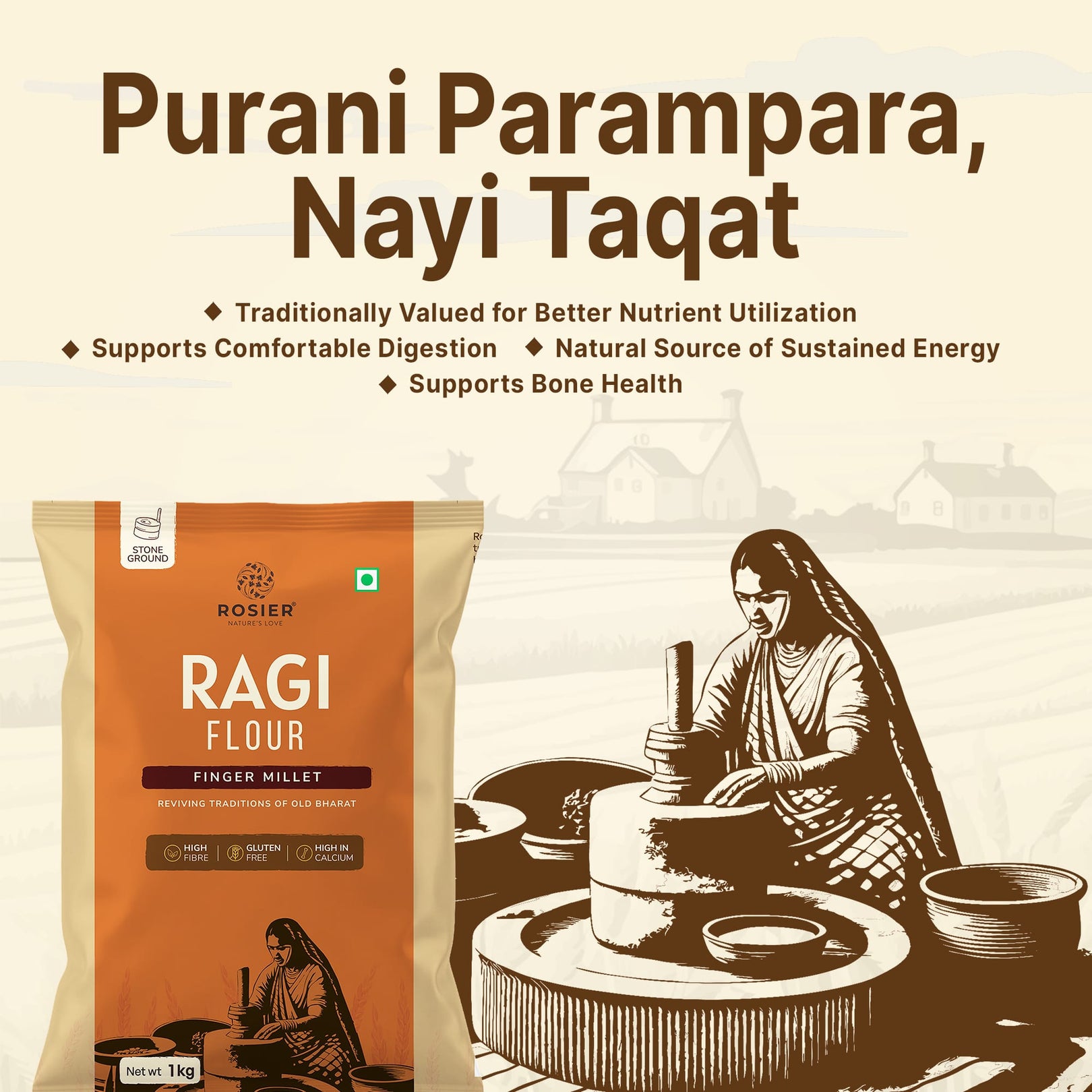 Rosier Foods Ragi Atta 1kg – Finger Millet Flour – High Calcium & Fiber ...